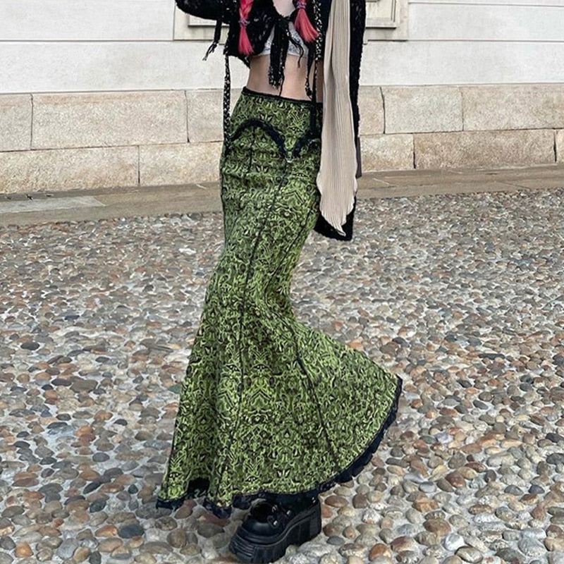 Goth Dark Fairycore Grunge Vintage Green Mermaid Skirts Gothic Aesthet ...